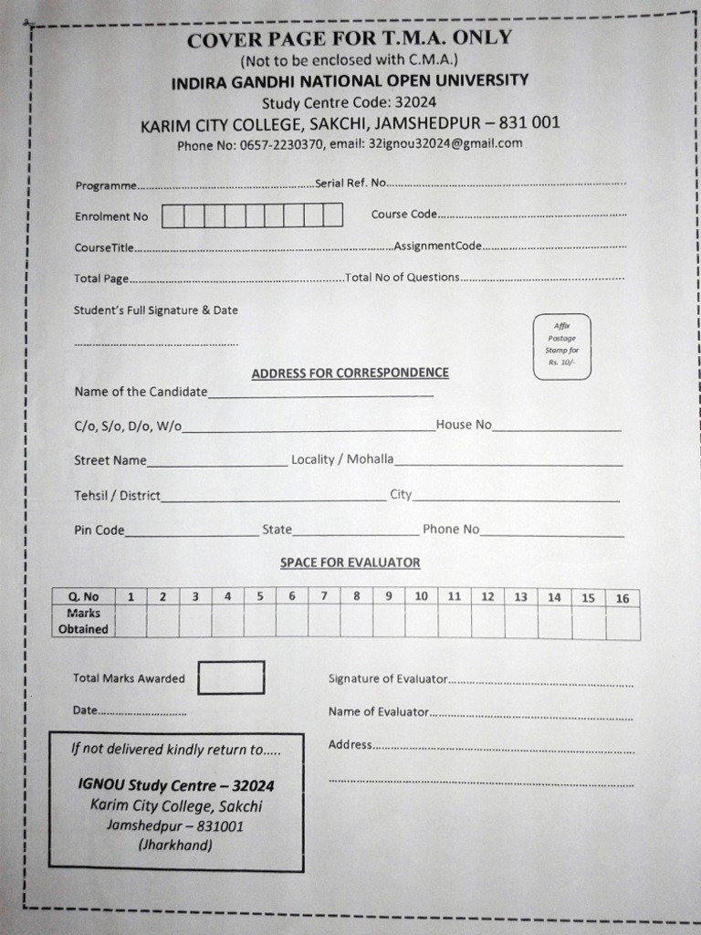 Ignou Assignment Cover Page Design