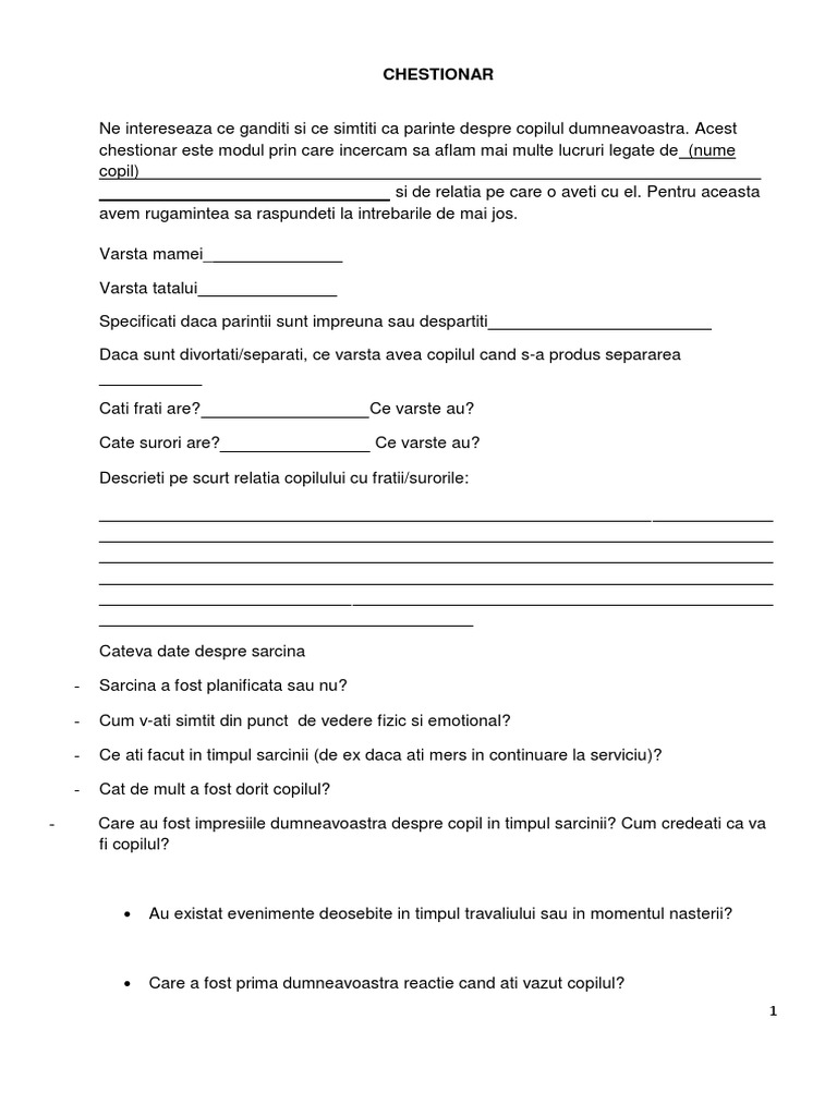 Chestionar Pentru Parinti