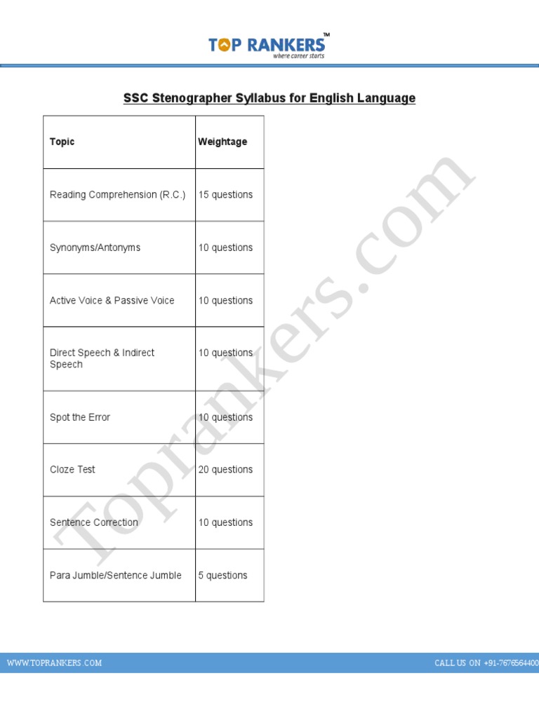 SSC Stenographer Exam Syllabus 2025 | PDF | Linguistics | Cognition