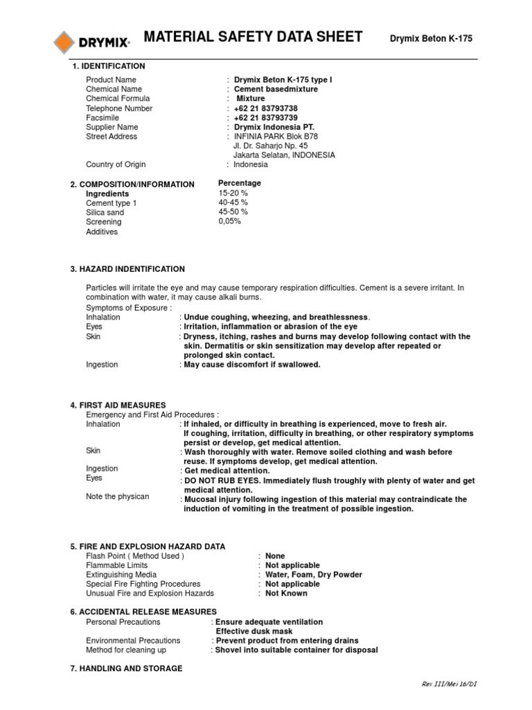 MSDS Concrete K-175 | PDF | Toxicity | Water