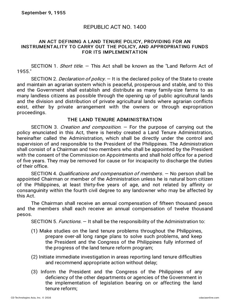 Land Reform Act of 1955 Overview | PDF | Eminent Domain | Real Property