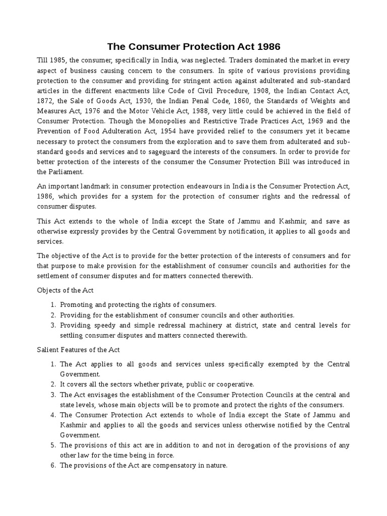The Consumer Protection Act 1986 | PDF | Consumer Protection | Lawsuit