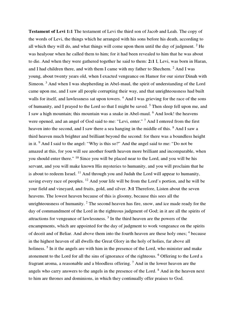 Testament of Levi 1:1 The Testament of Levi The Third Son of Jacob and ...
