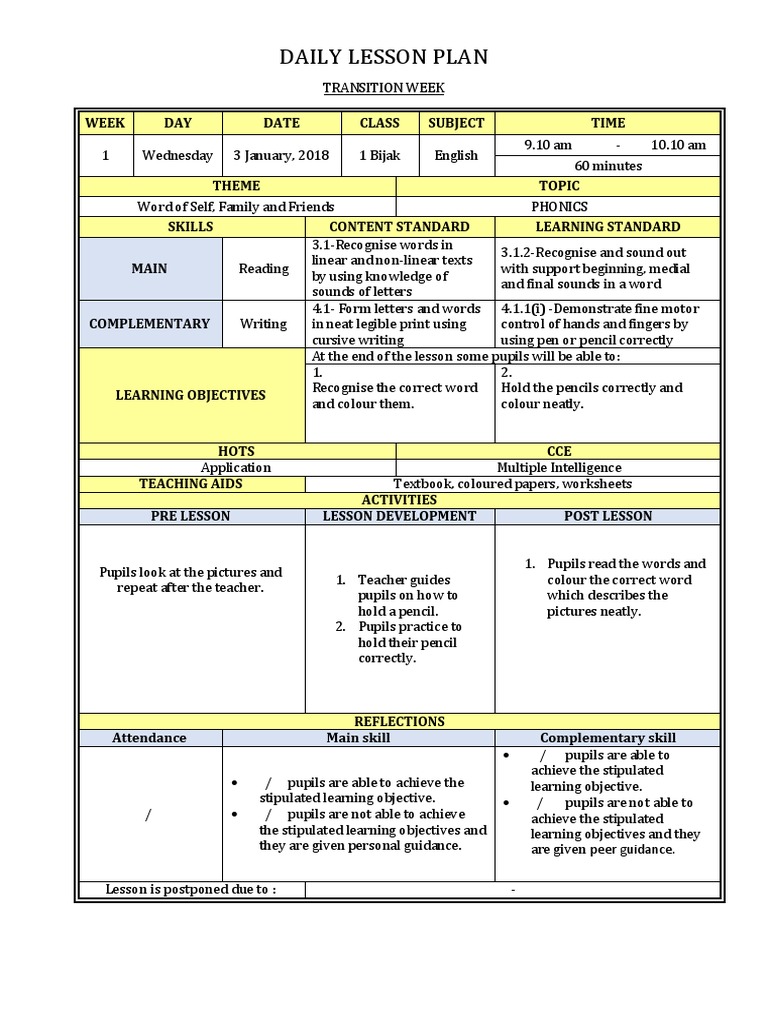 Daily Lesson Plan | PDF | Phonics | Lesson Plan