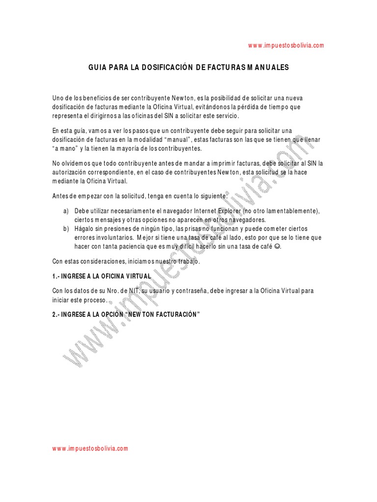 Guía para Dosificación de Facturas Manuales | PDF | Imprenta | Informática