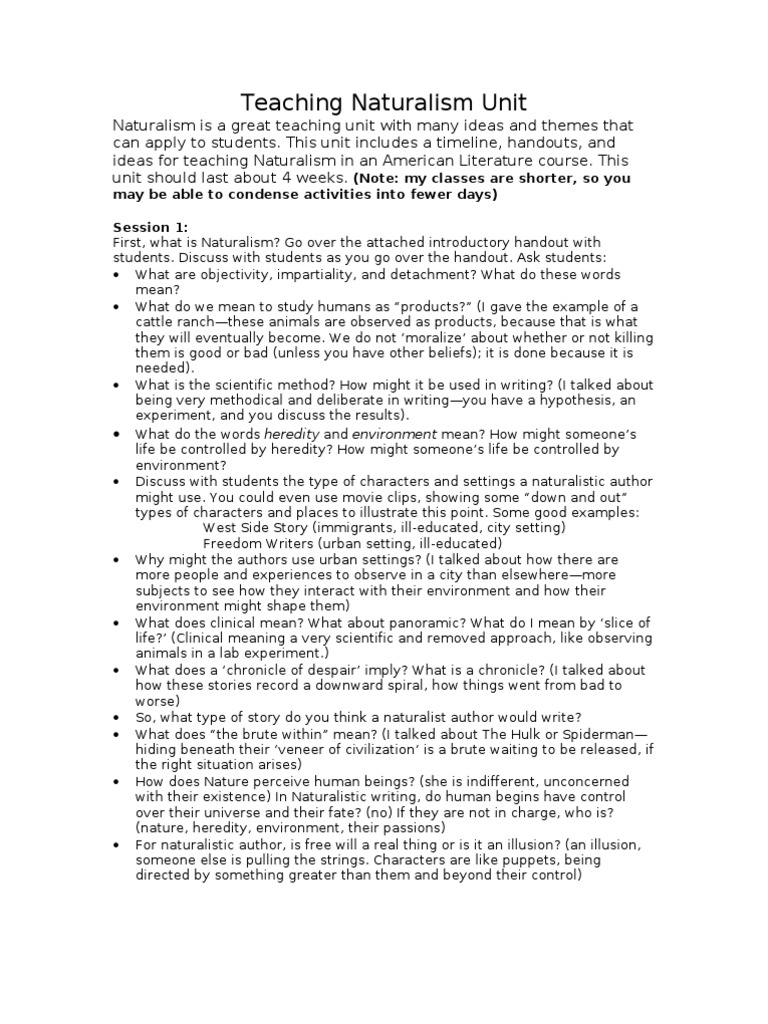Teaching Naturalism Unit | PDF