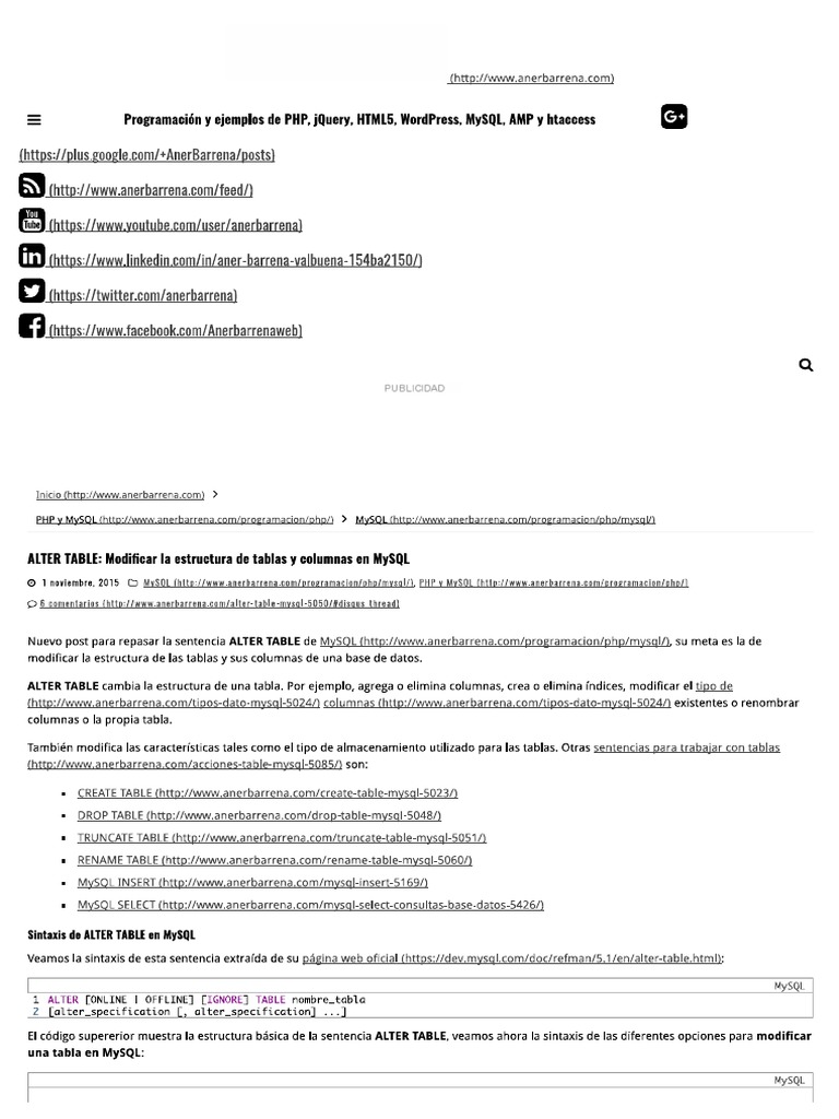 ALTER TABLE - Modificar La Estructura de Tablas en MySQL | PDF