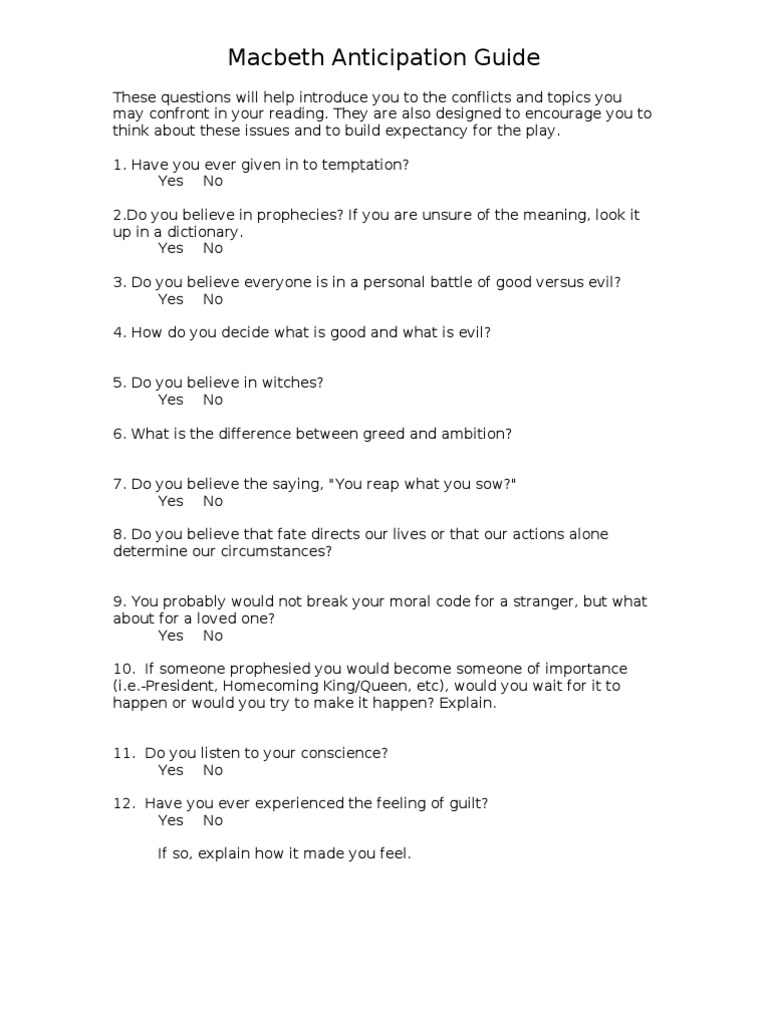 Macbeth Anticipation Guide | PDF