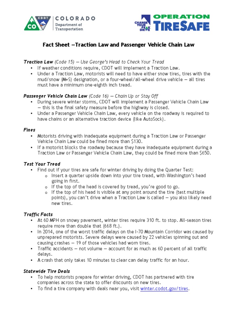 Fact Sheet - Traction Law and Passenger Vehicle Chain Law: Traction Law ...