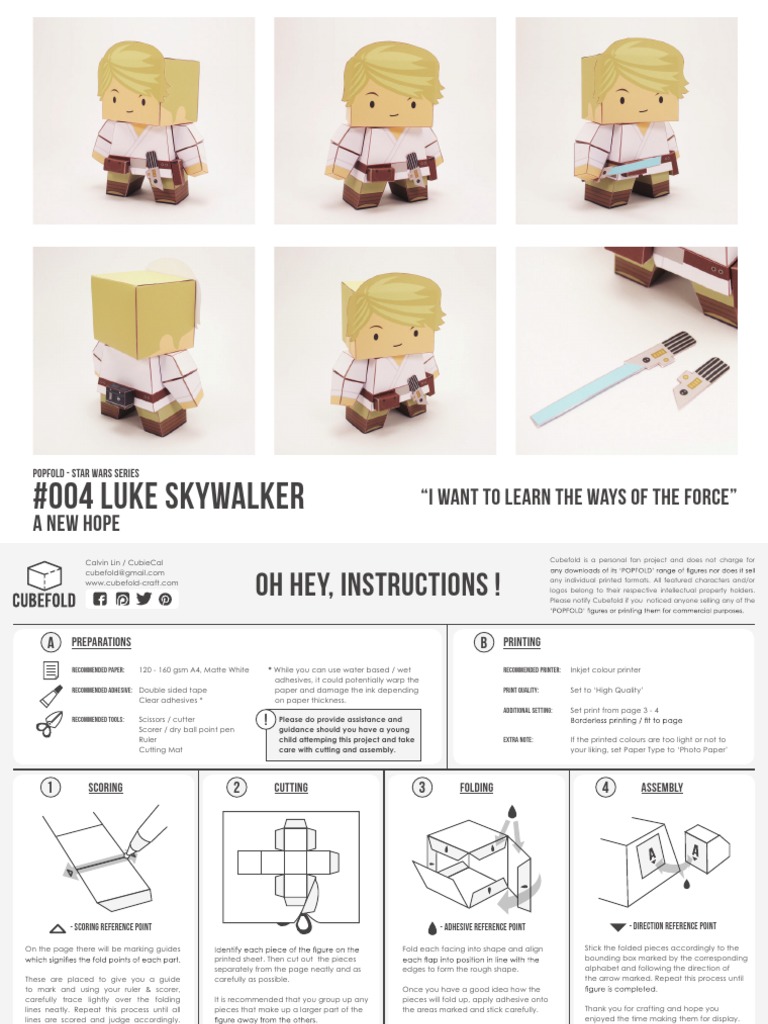 Luke Skywalker Papercraft Guide | PDF | Paper | Printer (Computing)