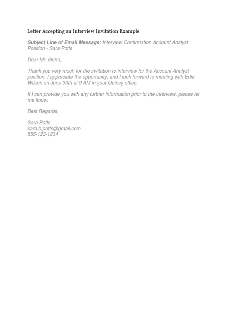 Letter Accepting An Interview Invitation Example | PDF