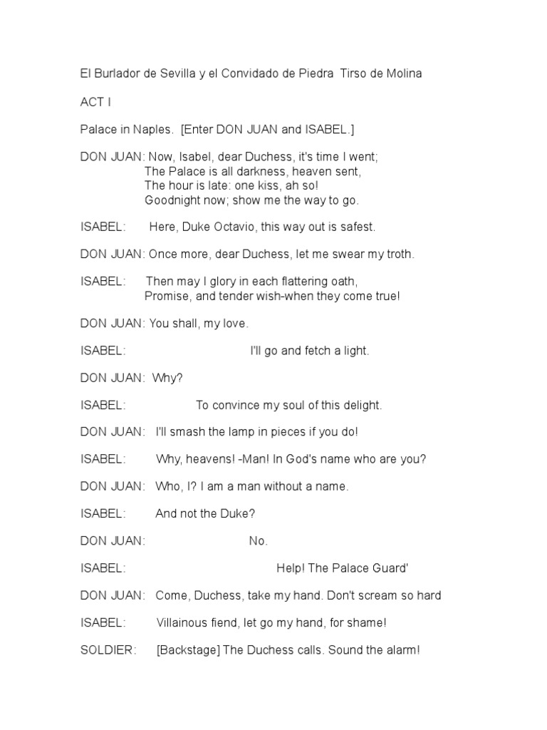 El Burlador de Sevilla y El Convidado de Piedra - Tirso de Molina | PDF ...