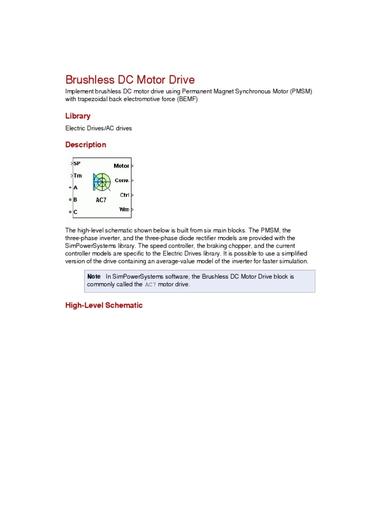 Help - Brushless DC Motor Drive - Blocks (SimPowerSystems™) | PDF ...