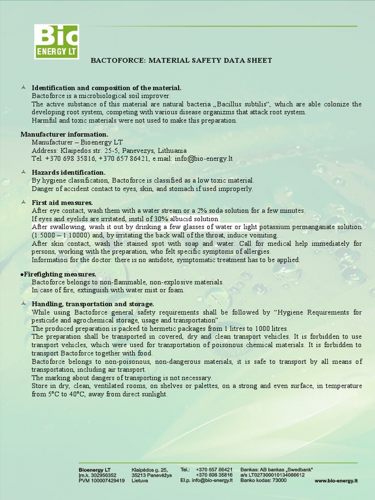 Bactoforce en Saugos Duomenu Lapas Ant Naujo Blanko | PDF | Hygiene ...