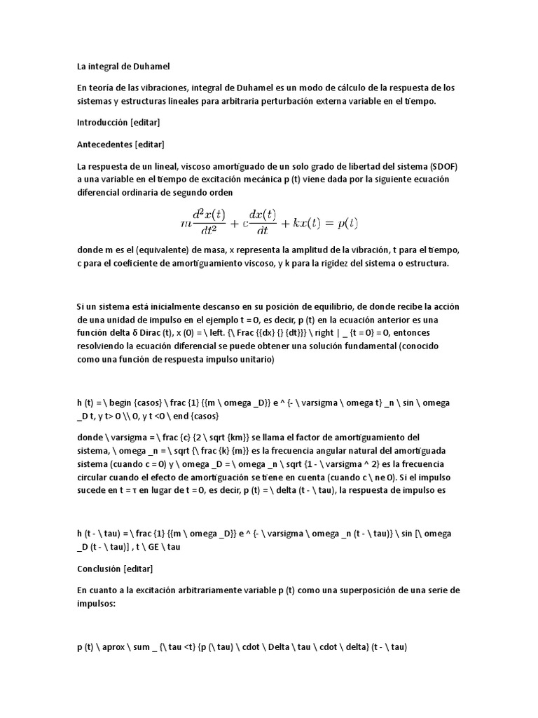 La Integral de Duhamel | Ecuaciones | Integral