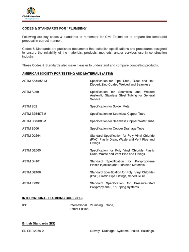Codes Standards For Plumbing | PDF | Plumbing | Pipe (Fluid Conveyance)
