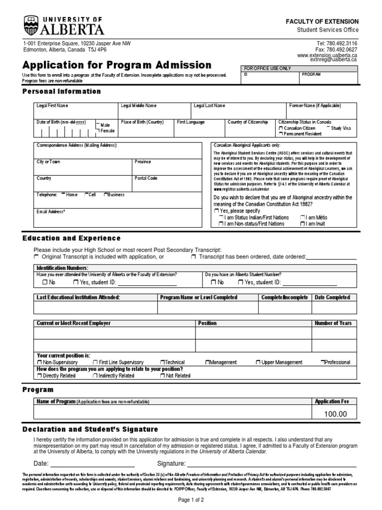 Application For Program Admission: Personal Information | PDF | First ...