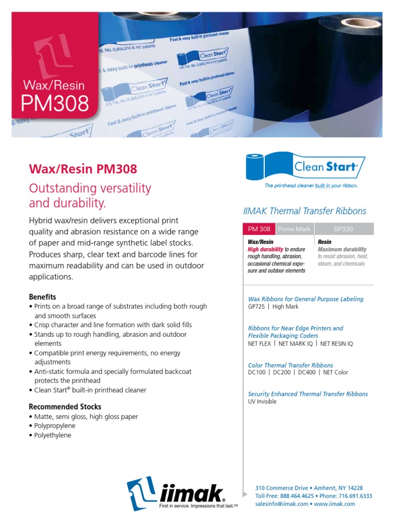 PM308 Wax Resin Ribbon Datasheet | PDF | Industries | Industrial Processes