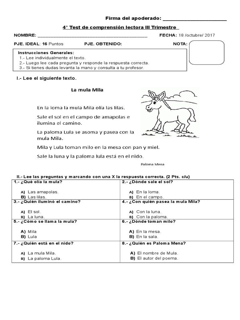 4 Test Comprensión Lectora | PDF