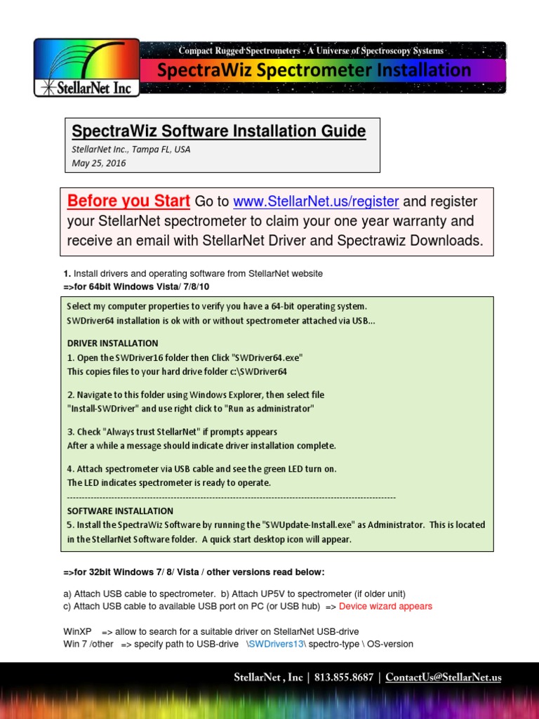 SpectraWiz Spectrometer Installation Guide | PDF | Installation ...