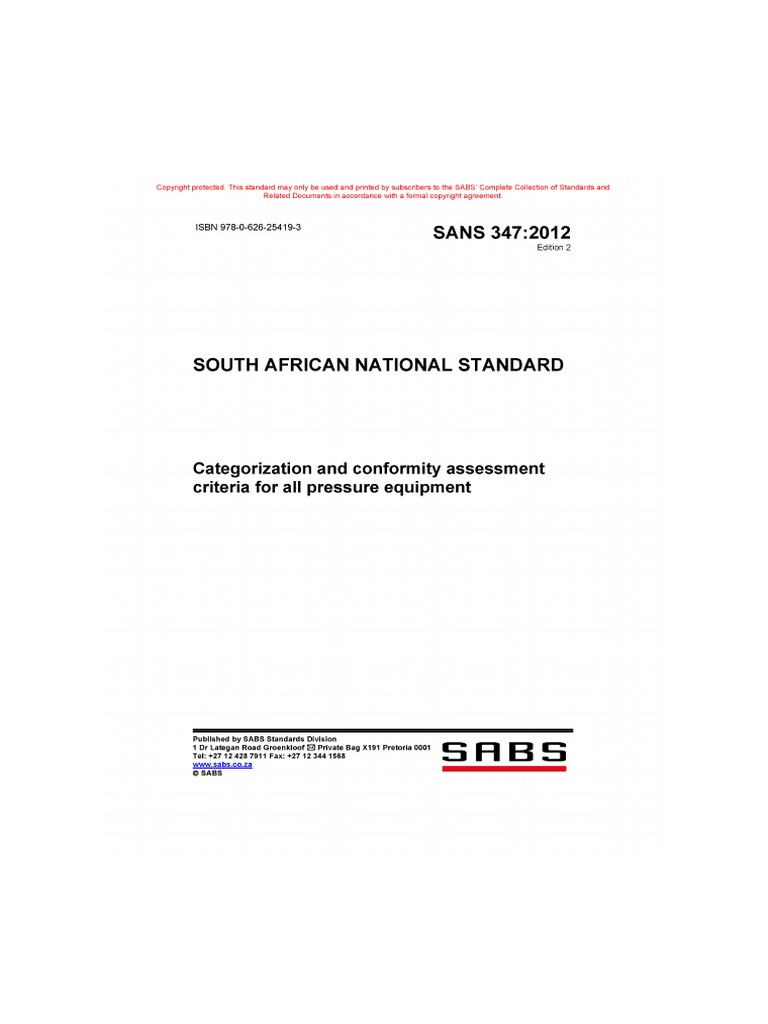 Sans347 2012 | PDF | Safety | Occupational Safety And Health