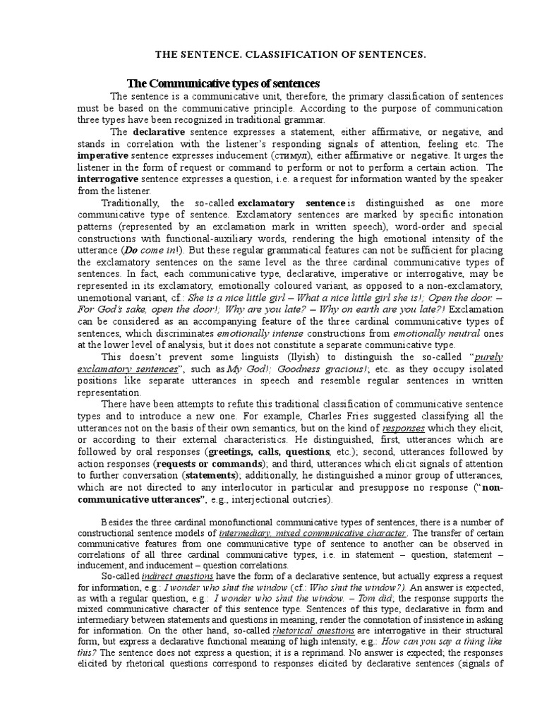 Classification of Sentences | PDF | Sentence (Linguistics) | Clause