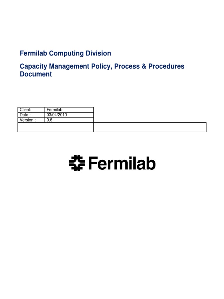 Fermilab Capacity Management Policy | PDF | Itil | Information Technology