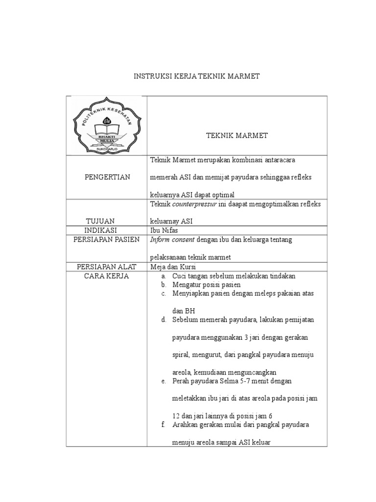 Instruksi Kerja Teknik Marmet | PDF