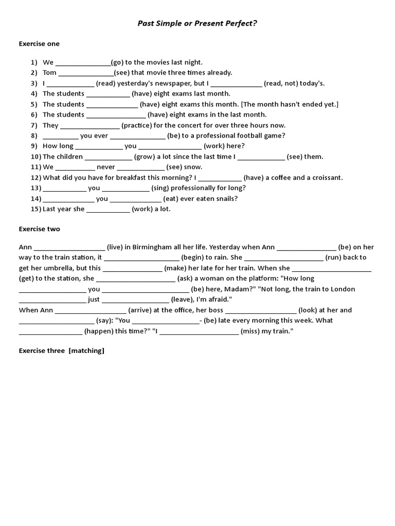 Past Simple or Present Perfect?: Exercise One | PDF