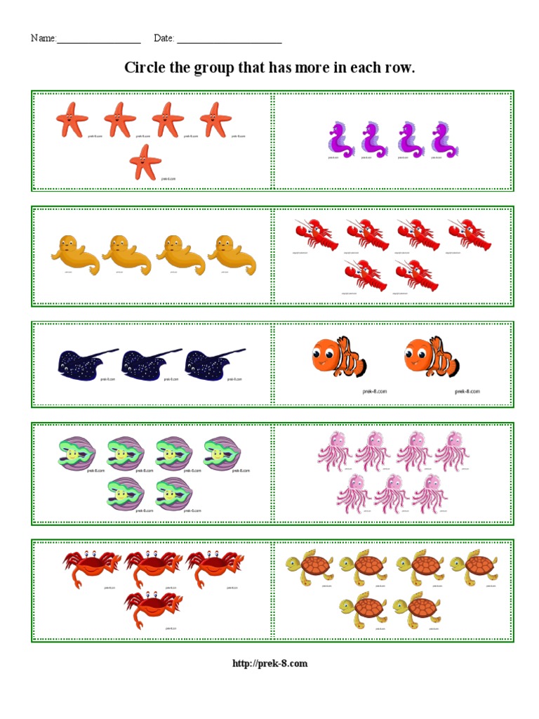 Circle The Group That Has More in Each Row.: Name: - Date | PDF