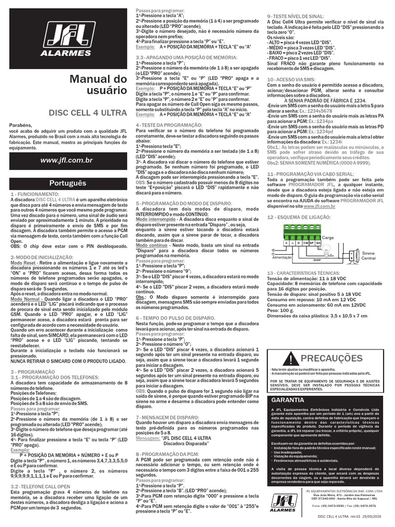 Manual Discadora JFL Ultra | PDF | Senha | Diodo emissor de luz