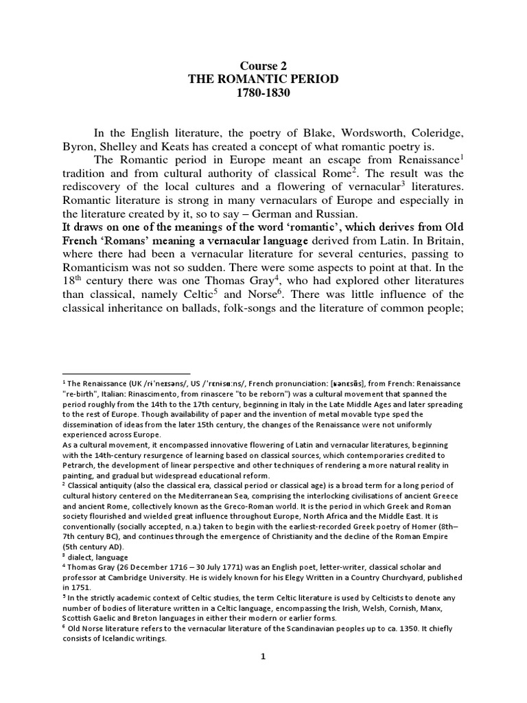 Course 2 The Romantic Period 1780-1830 | PDF | Classical Antiquity ...