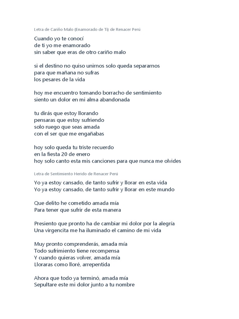 Letra de Cariño Malo | PDF