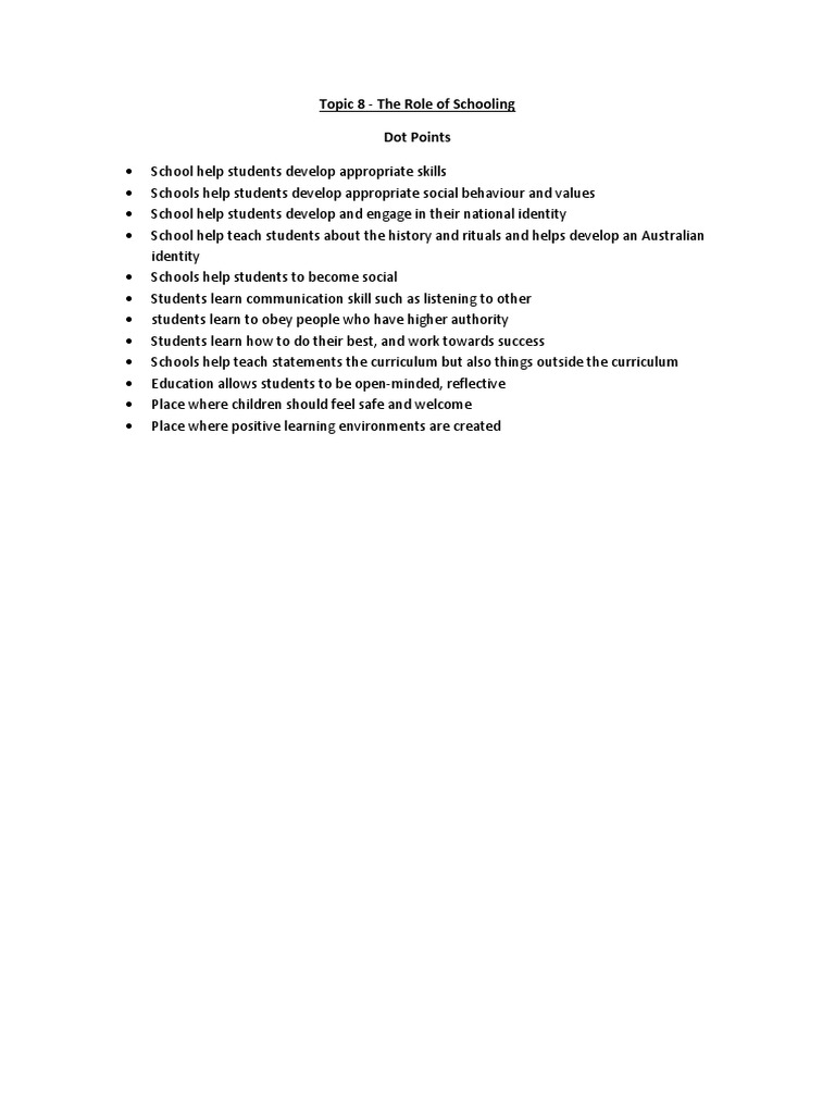Task 8 Dot Points | PDF | Students | Curriculum