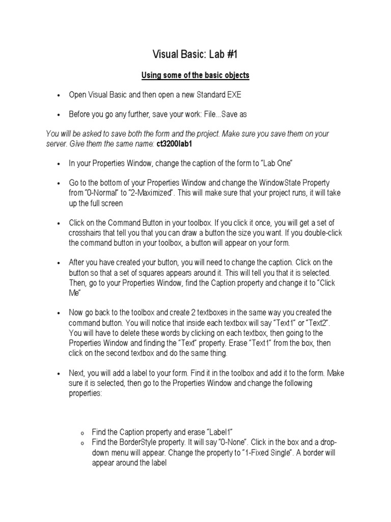 Visual Basic Lab Exercises | Download Free PDF | Division (Mathematics ...