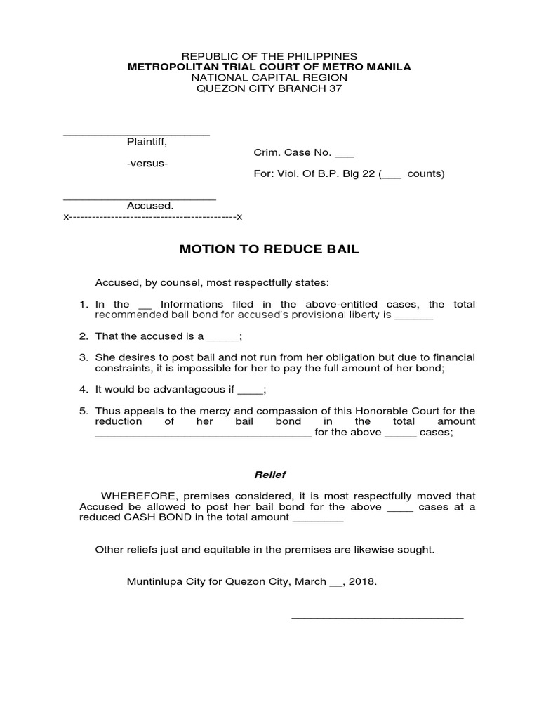 Motion To Reduce Bail | PDF