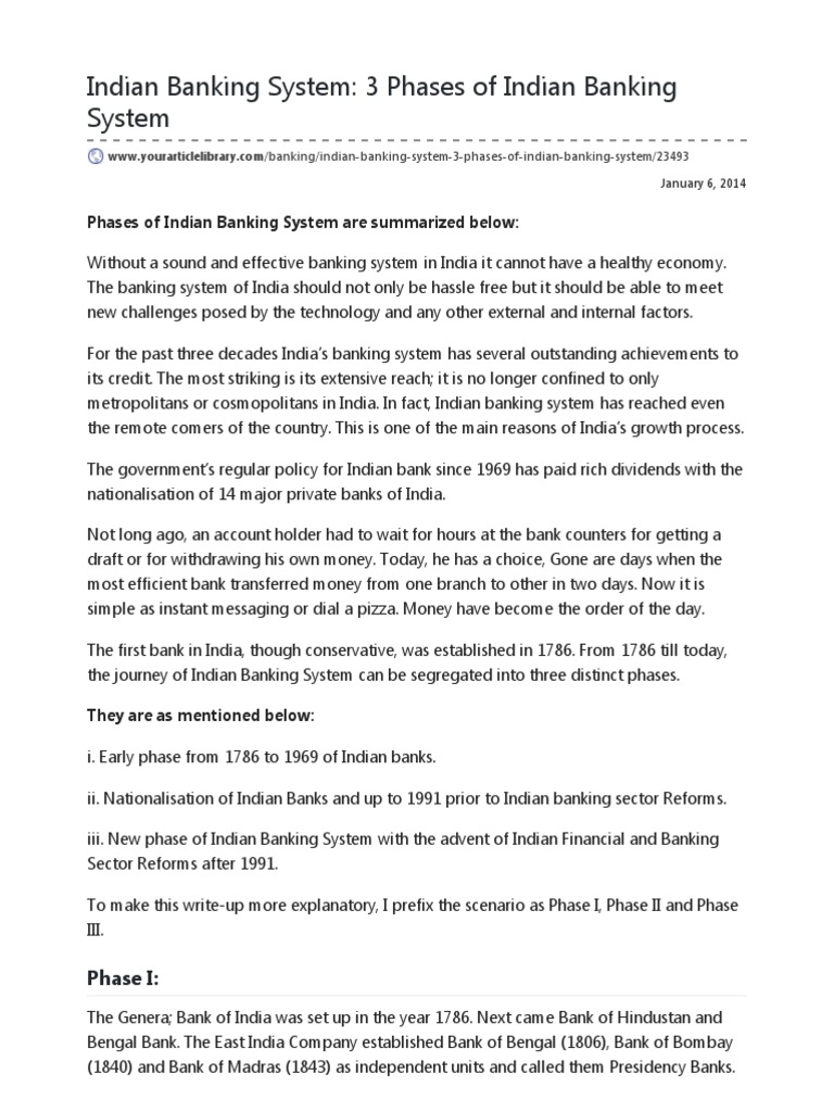 Indian Banking System - 3 Phases of Indian Banking System | PDF | Banks ...