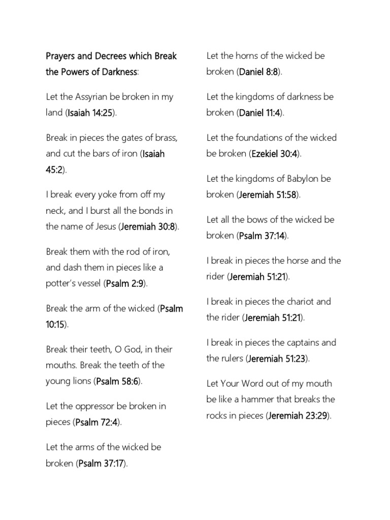 Prayers and Decrees Which Break The Powers of Darkness | PDF