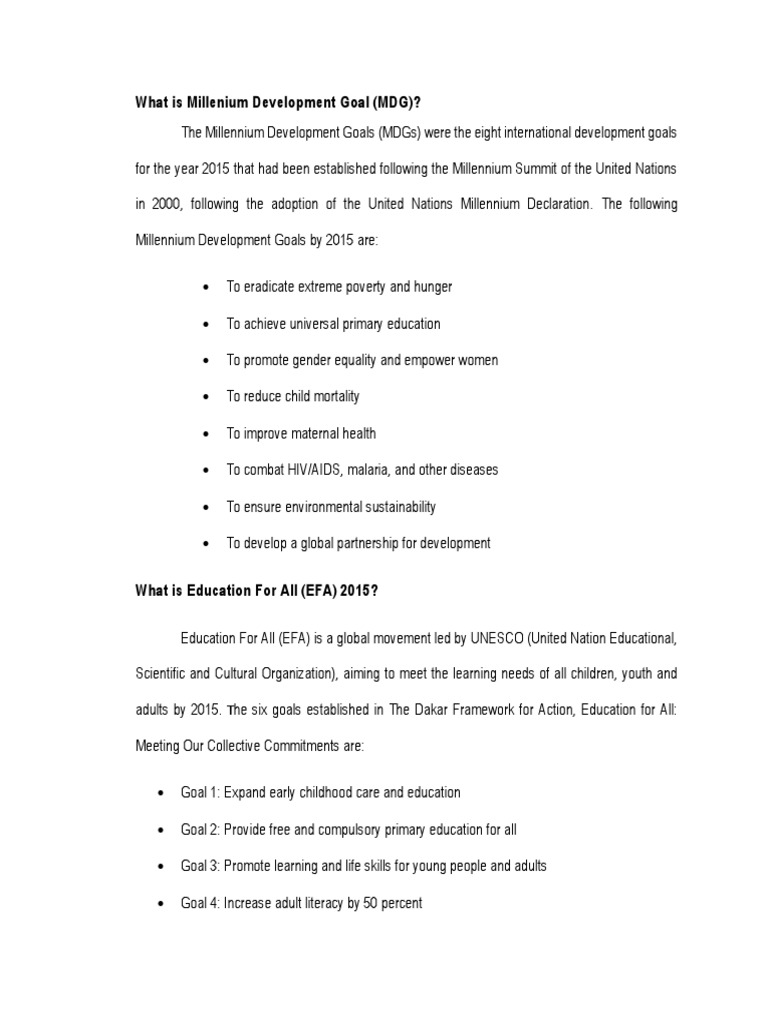 What Is Millenium Development Goal (MDG) ? | Download Free PDF ...