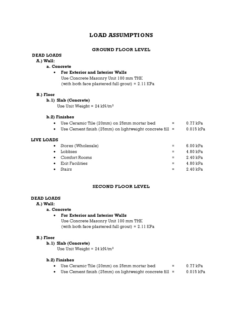 Load Assumptions: Ground Floor Level | PDF | Wall | Plaster