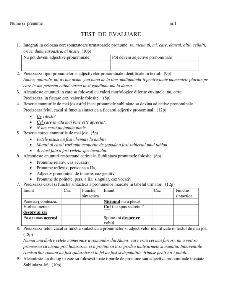 7 0 Test Pronume | PDF