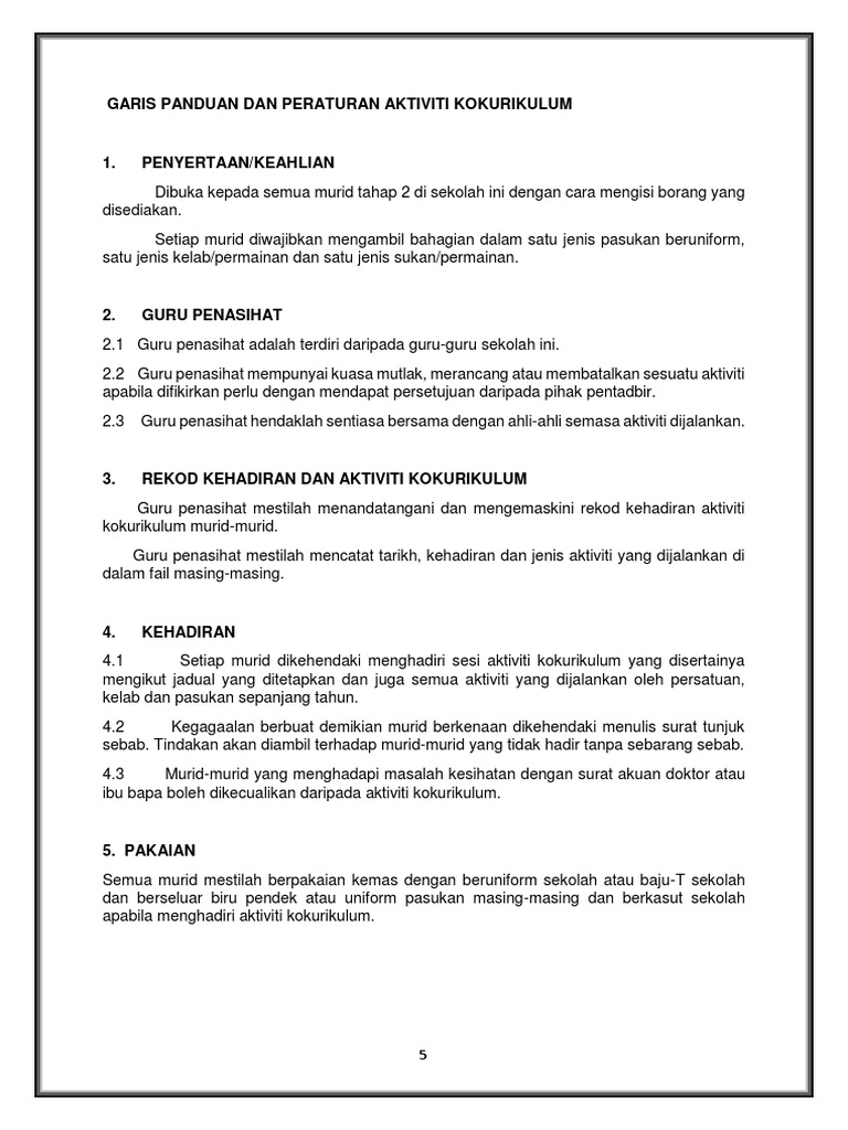Garis Panduan Dan Peraturan Aktiviti Kokurikulum | PDF