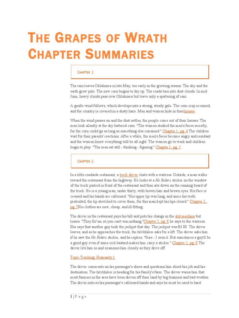 Chapter Summaries of The Grapes of Wrath | PDF | Nature