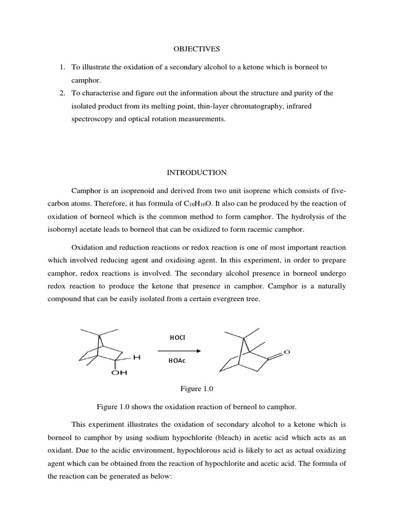 Oxidation of Borneol to Camphor | Physical Chemistry | Chemical Compounds