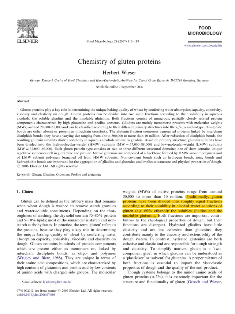 Chemistry of Gluten Proteins | PDF | Protein Domain | Gluten