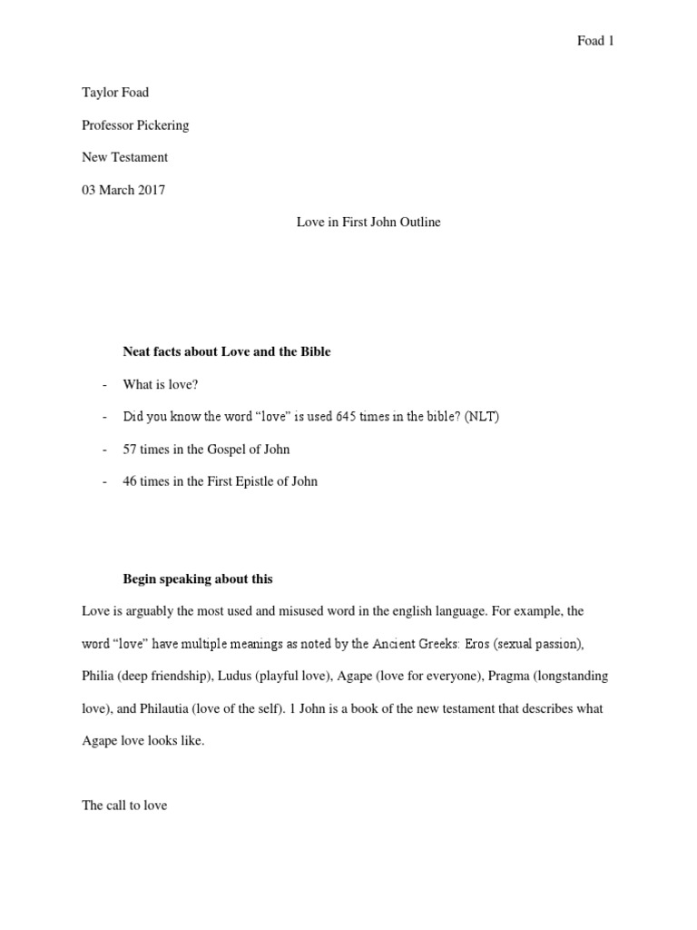 Love in First John Outline | PDF | First Epistle Of John | Love
