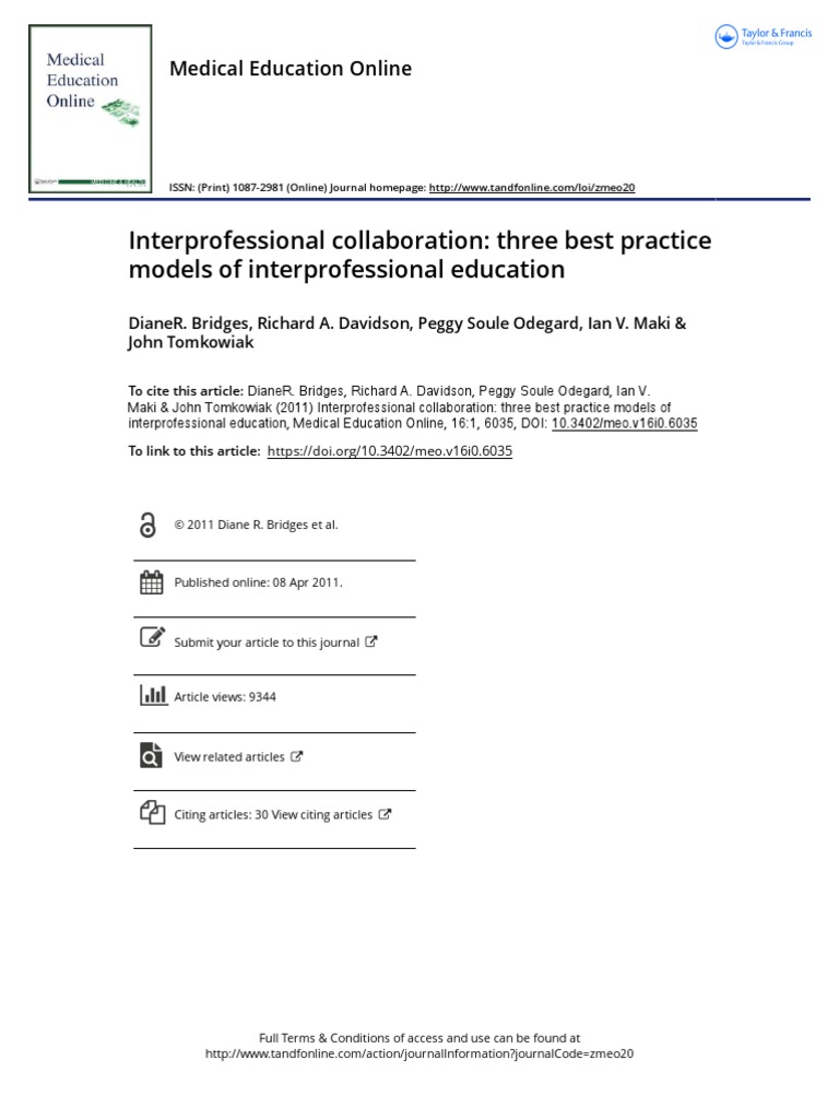 Interprofessional Collaboration Three Best Practice Models of ...