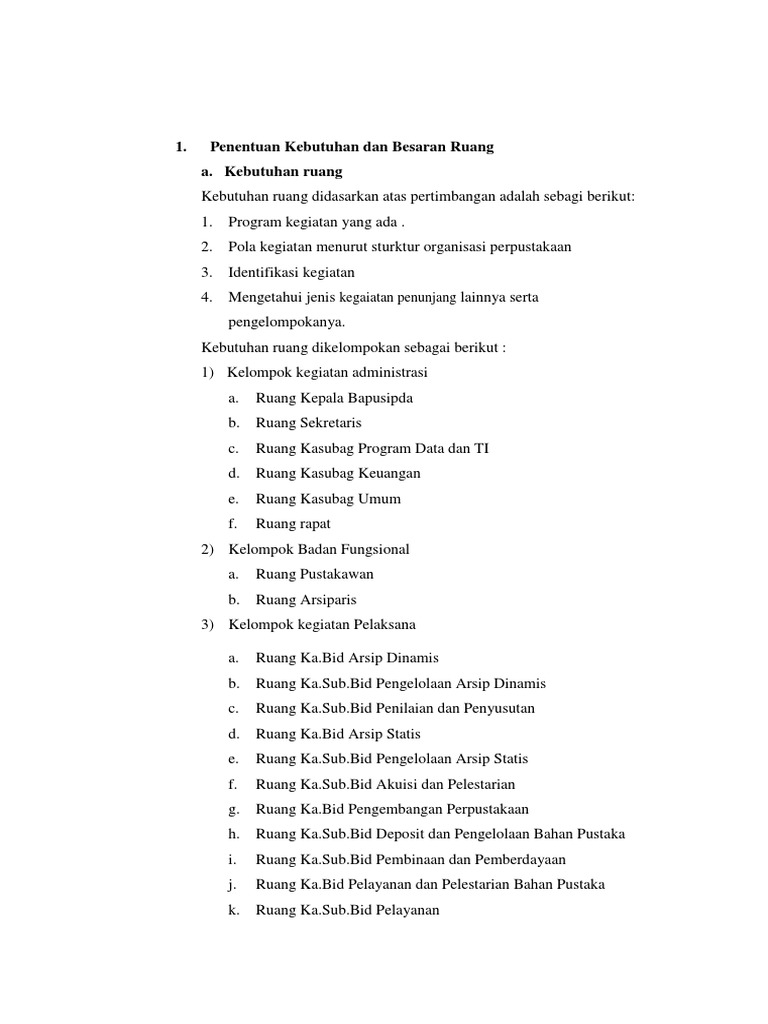 Kebutuhan dan Besaran Ruang Perpustakaan | PDF
