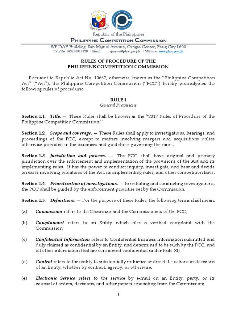 2017 PCC Rules of Procedure | PDF | Registered Mail | Consent Decree