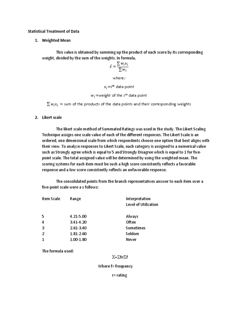 Statistical Treatment: Weighted Mean & Likert | PDF | Likert Scale ...